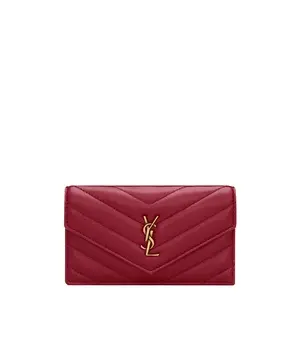 Saint Laurent Cassandre Fragments Flap Card Case In Lambskin - Deep Red