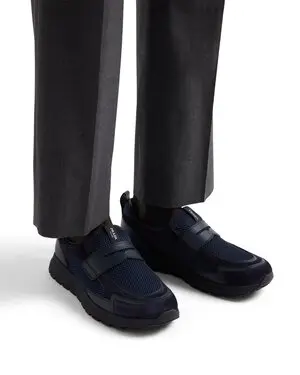Prada Braided Leather And Mesh Loafers - Blue