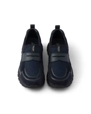 Prada Braided Leather And Mesh Loafers - Blue