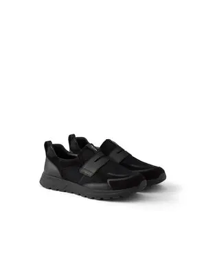 Prada Mesh Fabric And Leather Loafers - Black