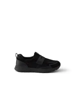 Prada Mesh Fabric And Leather Loafers - Black