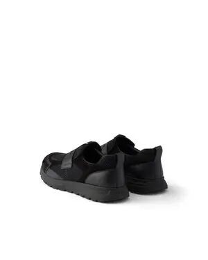Prada Mesh Fabric And Leather Loafers - Black