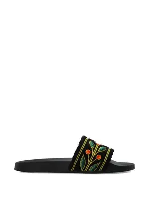 Casablanca Embroidered Textile Slides - Black