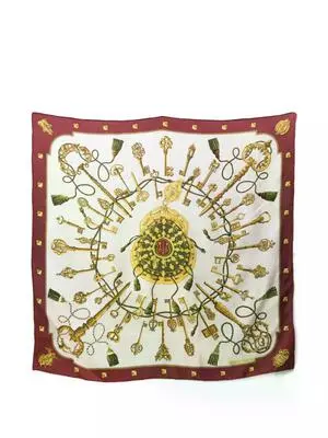Hermès 1970s Les Clefs Silk Scarf - Neutrals