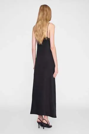 ANINE BING Silk Blend Lace Trim Maxi Slip Dress