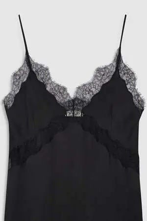 ANINE BING Silk Blend Lace Trim Maxi Slip Dress