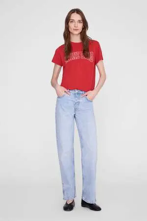 ANINE BING ANINE BING Shelley Cropped Baby Tee With Embroidered Logo Tango Red