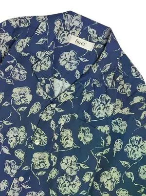 FORET Floral-print Short-sleeve Shirt - Blue