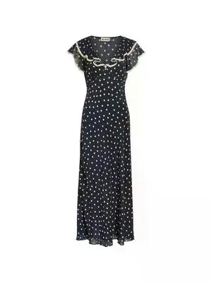 Rixo Bethea Polka-dot Ruffled Maxi Dress - Blue
