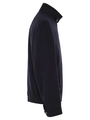 Brunello Cucinelli Virgin Wool Bomber Jacket With Stand Collar - Blue
