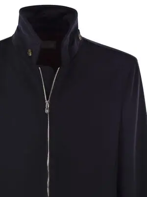 Brunello Cucinelli Virgin Wool Bomber Jacket With Stand Collar - Blue