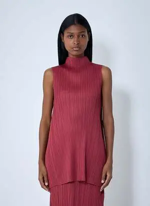 Issey Miyake PLEATS PLEASE ISSEY MIYAKE One-Shoulder Abstract Print Pleated Top Red