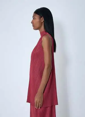 Issey Miyake One-shoulder Abstract Print Pleated Top - Red