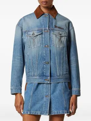 Versace Denim Jacket With Brown Collar - Multicolor