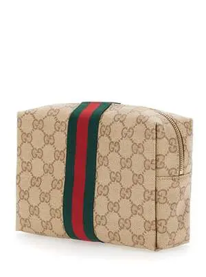 Gucci Beige Pouch With All-over Gg Motif And Web Detail In Fabric For - Multicolor