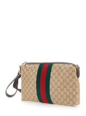 Gucci Web Vintage Sand Vetrificato Clutch