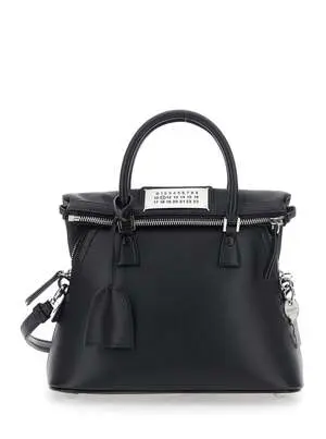 MAISON MARGIELA Black Leather Handbag With Applied Logo Patch And Side Keys - Multicolor