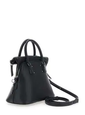 MAISON MARGIELA Black Leather Handbag With Applied Logo Patch And Side Keys - Multicolor