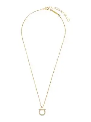 FERRAGAMO Gancini Pendant Necklace With Rhinestone Embellishments In Brass - Silver