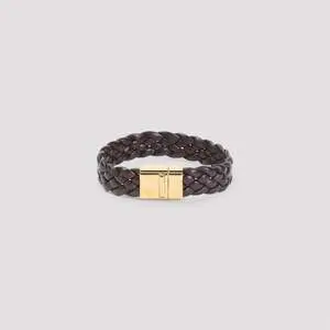 Bottega Veneta Dark Barolo Intrecciato Leather Bracelet
