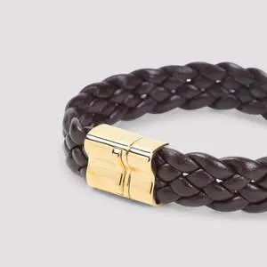 Bottega Veneta Dark Barolo Intrecciato Leather Bracelet