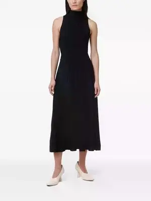 Another Tomorrow Pleated Mock-neck Midi Dress