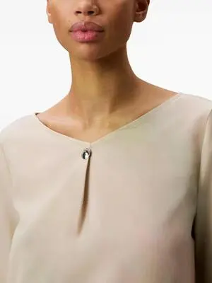 Calvin Klein V-neck Blouse With Silver-tone Button Detail