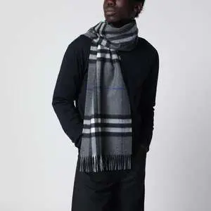 Burberry Check Cashmere Scarf In Marlborough - Grey