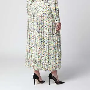 Valentino Garavani Pleated Silk Midi Skirt With All-over Logo Print