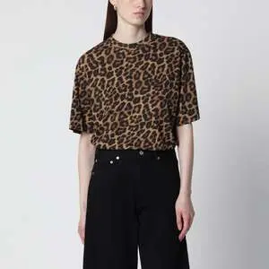 ANINE BING Avi Leopard Print Cotton T-shirt - Multicolor