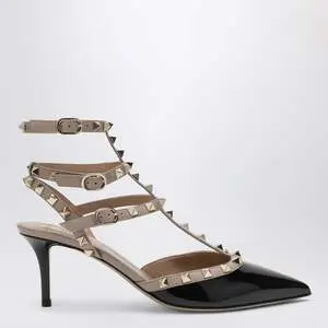 Valentino Garavani Rockstud Strap Pumps In Patent Leather - Black