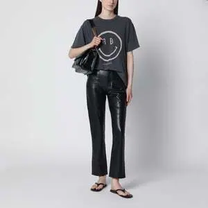 ANINE BING Cade Smiley Graphic Cotton T-shirt - Grey