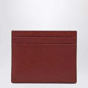 Valentino Garavani Vlogo Signature Card Holder In Grained Calfskin, Russet - Red