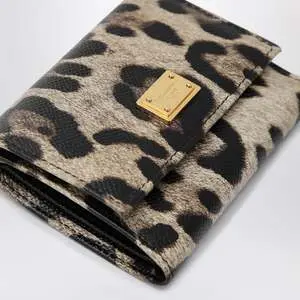Dolce & Gabbana Dauphine Calfskin Wallet With Leopard Print - Brown