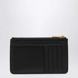 Dolce & Gabbana Leather Zip Card Holder With Dg Logo - Black