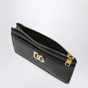 Dolce & Gabbana Leather Zip Card Holder With Dg Logo - Black