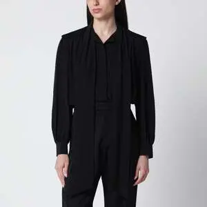 Chloé Silk Blouse With Lavallière Neck Tie And Lace Details - Black