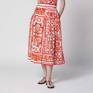 Dolce & Gabbana High-waisted Pleated Skirt With Maiolica Print - Orange
