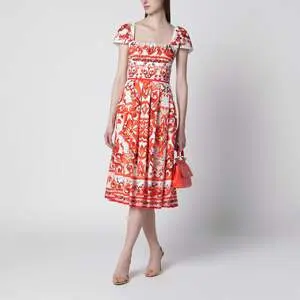 Dolce & Gabbana Maiolica Print Cotton Poplin Dress - Orange