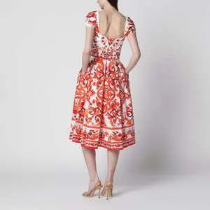Dolce & Gabbana Maiolica Print Cotton Poplin Dress - Orange