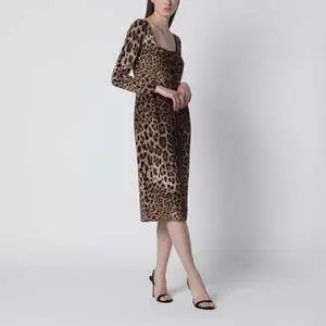 Dolce & Gabbana Leopard Print Long Sleeve Viscose Dress
