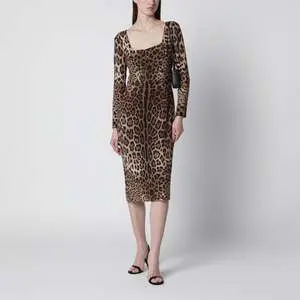 Dolce & Gabbana Leopard Print Long Sleeve Viscose Dress
