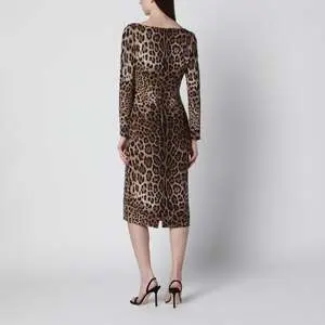 Dolce & Gabbana Leopard Print Long Sleeve Viscose Dress
