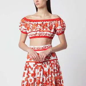 Dolce & Gabbana Maiolica-print Cotton Poplin Top - Orange