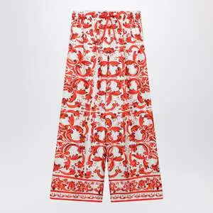 Dolce & Gabbana Wide-leg Majolica-print Silk Twill Pants - Orange