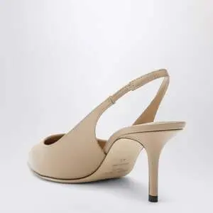 JIMMY CHOO Leather Slingbacks With Ankle Strap - Beige