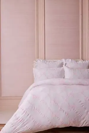 LoveShackFancy Garden Bow Embroidered Bow Duvet Cover + Sham Set - Rosewater