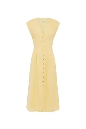 ROWIE Mira Linen Midi Dress - Lemon