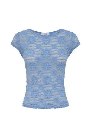 ROWIE Galo Sunflower Lace Tee - Periwinkle
