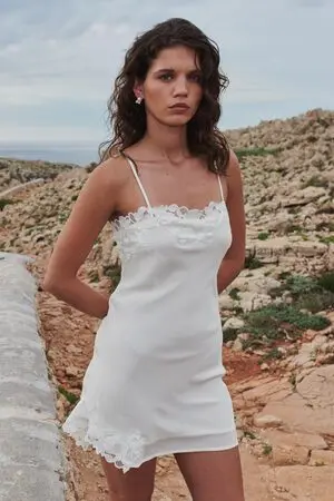 ROWIE Claudia Silk Slip Mini Dress - Creme
